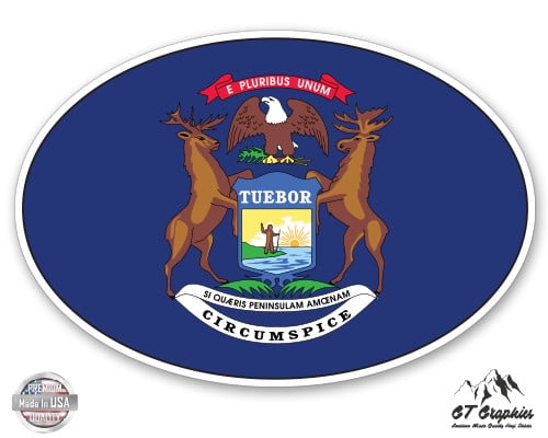 Michigan State Flag Oval - 8" Vinyl Sticker - For Car Laptop I-Pad ...