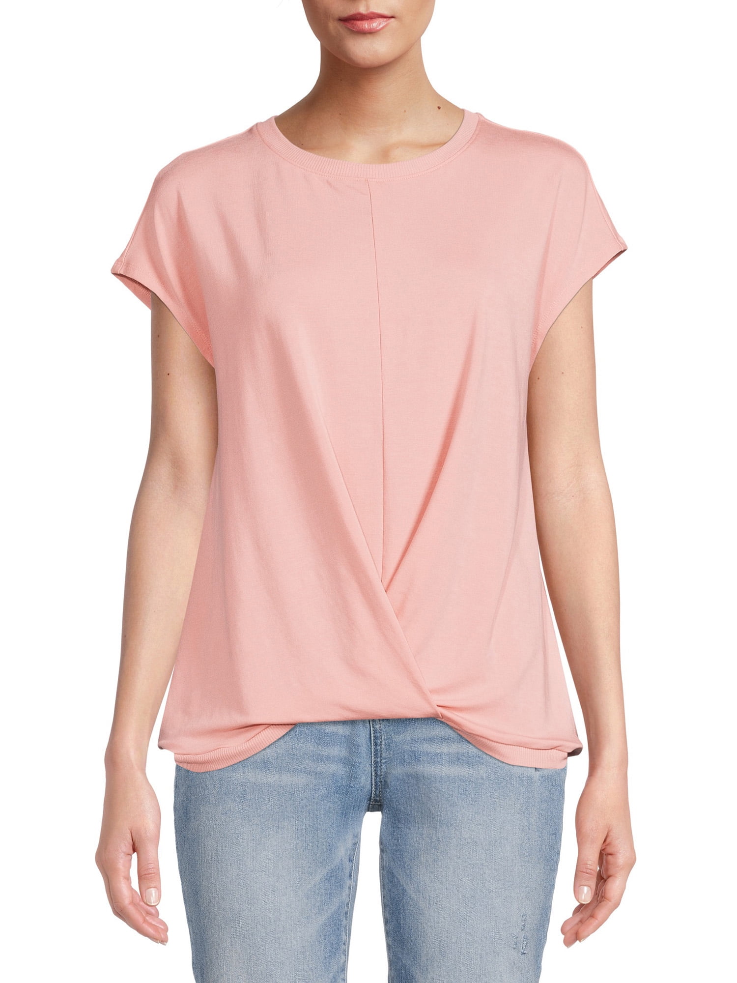 Time And Tru Women's Twist Front Top with Short Sleeves - Walmart.com