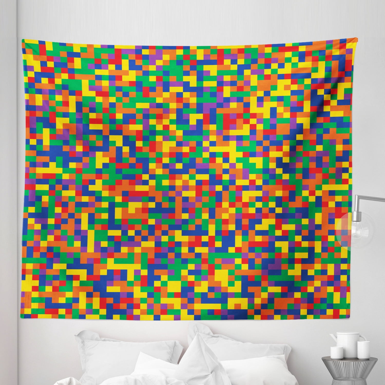 Mosaic Tapestry, Pixel Art Vivid Motley Tiny Squares Contemporary ...