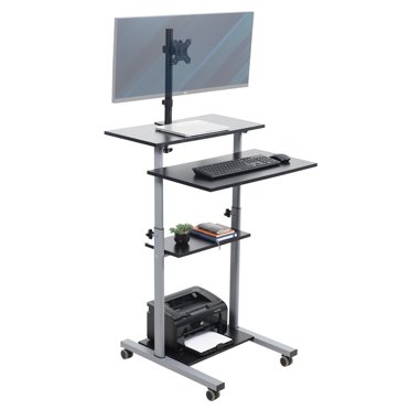 VIVO White Mobile Height Adjustable Stand Up Desk Workstation ...