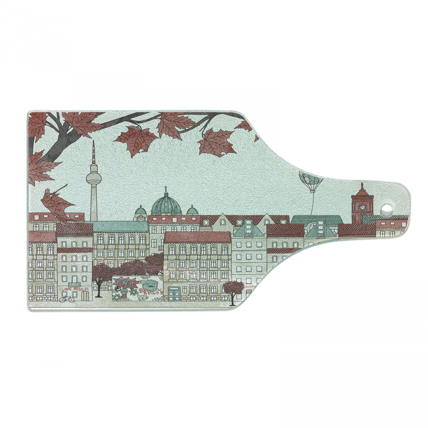 German Cutting Board, Autumn in Berlin Colorful Hand Drawn Illustration ...