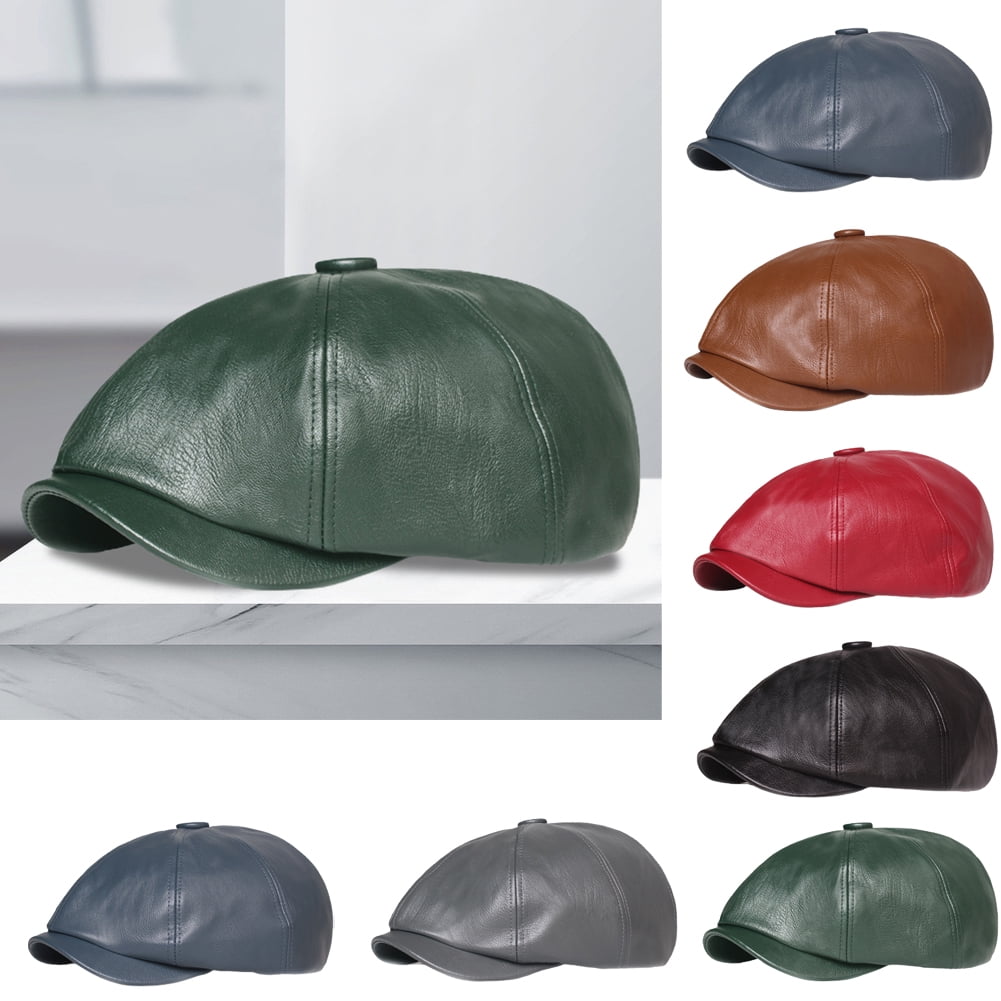 LINASHI Winter Vintage Octagonal Hat Wide Brim Faux Leather Beret Hat ...