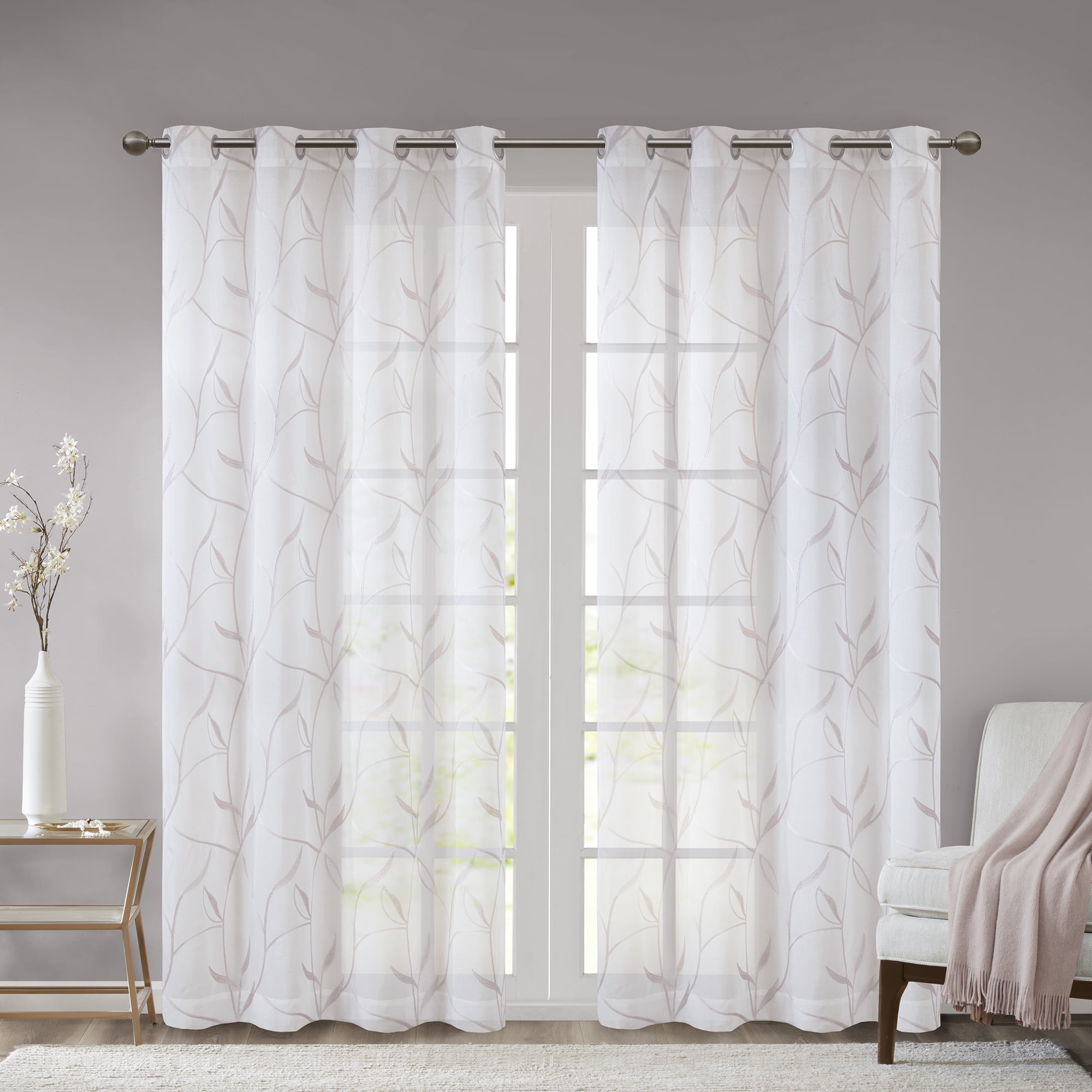 Home Essence Vina Leaf Embroidered Window Curtain Sheer - Walmart.com
