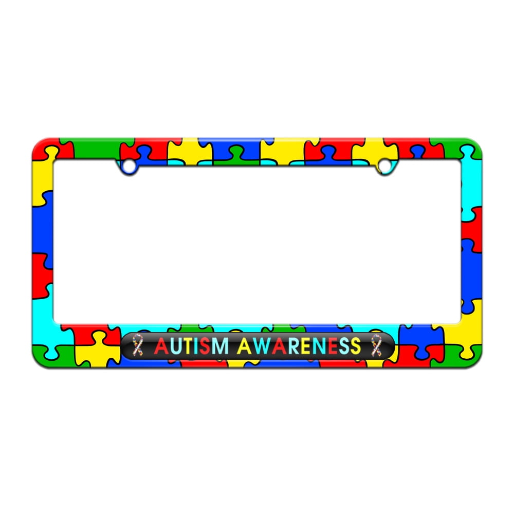 Autism Awareness - Puzzle Ribbons - License Plate Tag Frame - Autism ...