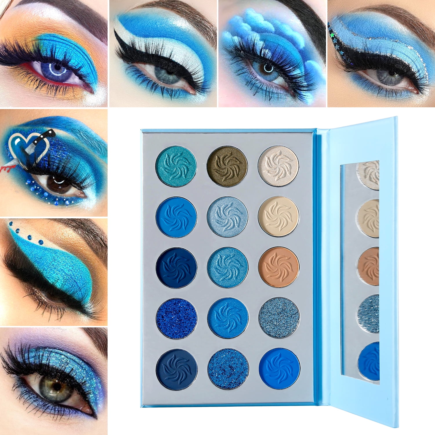 Blue Eyeshadow Palette ,DE’LANCI 15 Color Professional Dreams Blue Eye ...