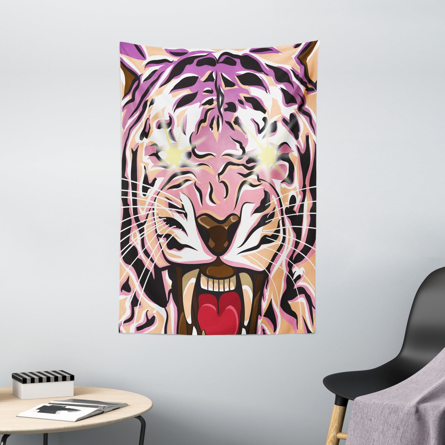 Tiger Tapestry, Angry Predator of African Savannah Pastel Colored ...