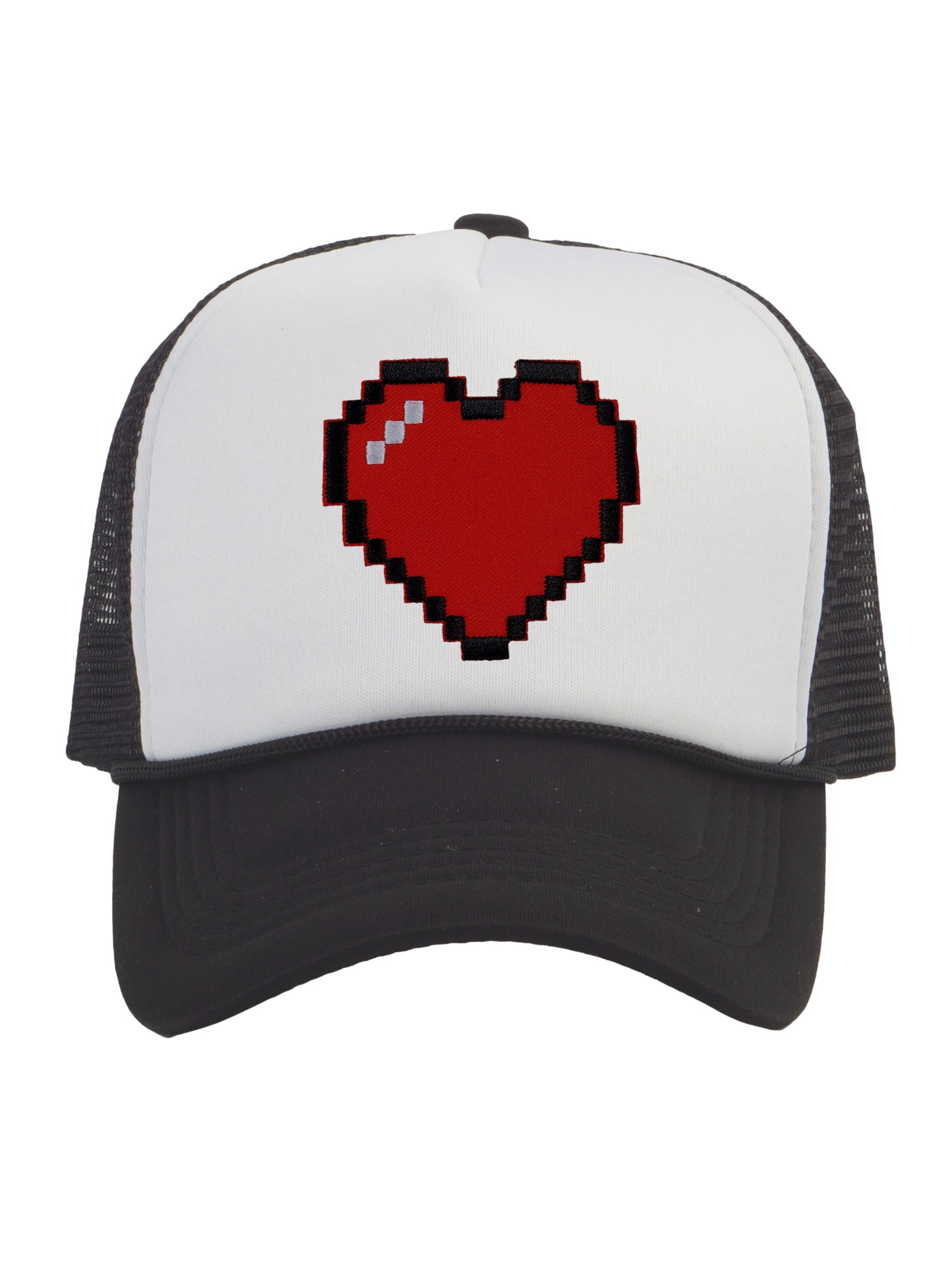 Men's 80's Retro Large 8 Bit Pixelated Heart Gamer Trucker Hat, White ...
