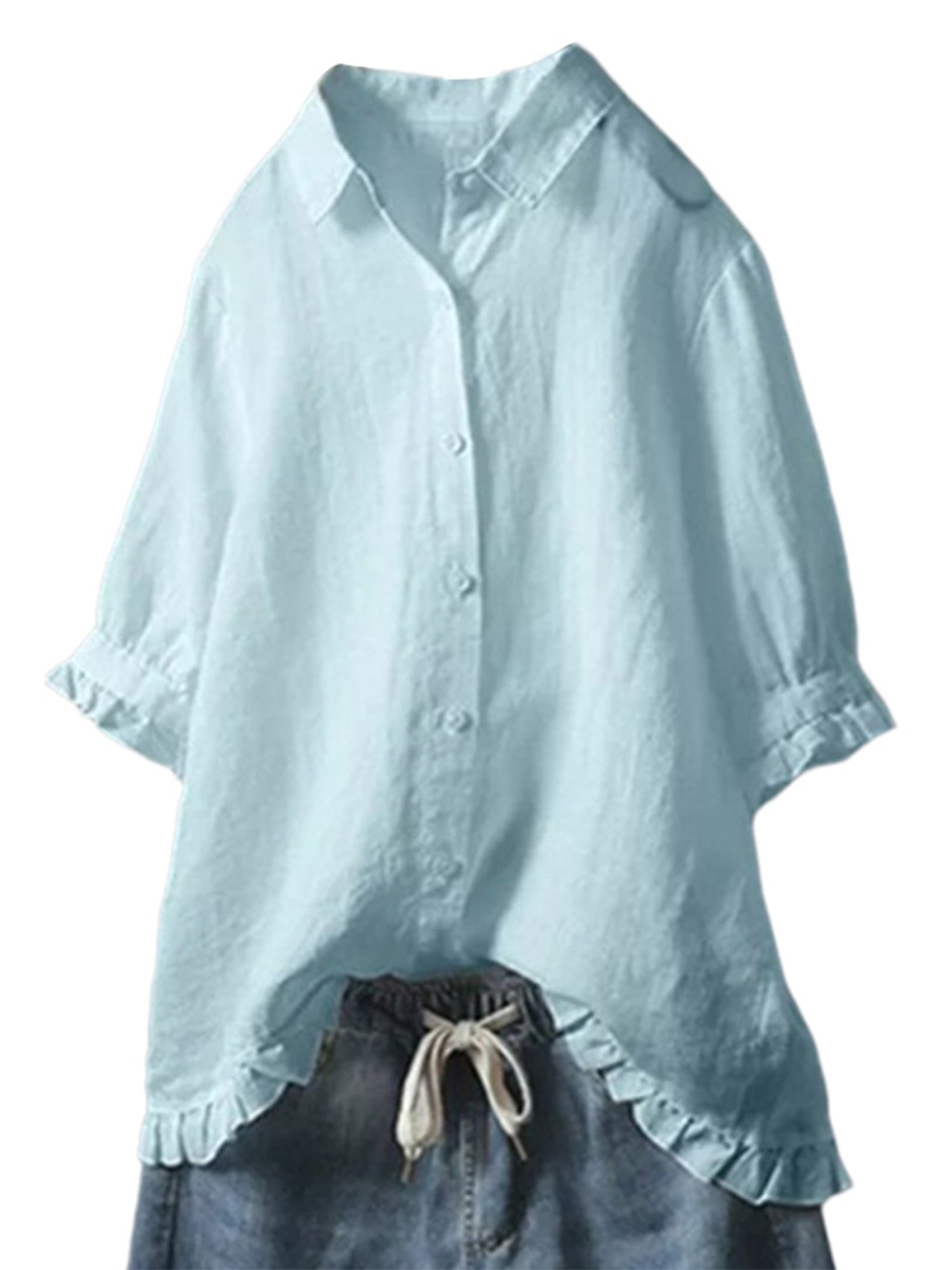 UKAP Casual Button Down Tunic Shirts Tops For Women Plus Size Short ...