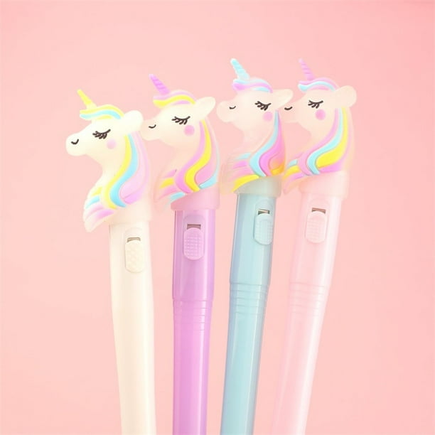 4Pcs Unicorn Led Pens Flashing Gel Ink Pens Light up Pen Glow in The ...