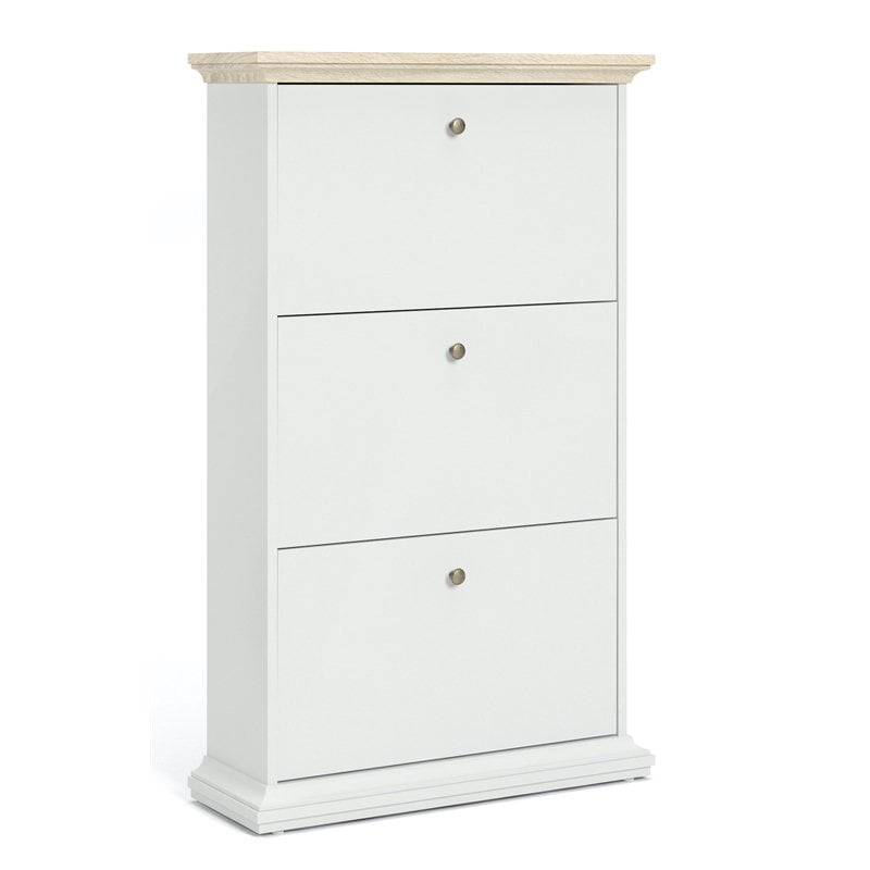 Pemberly Row 3 Drawer Shoe Cabinet in White and Oak - Walmart.com
