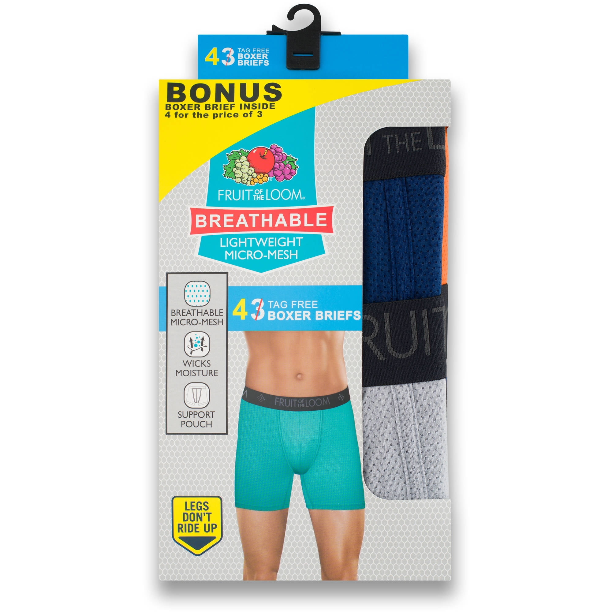 Men's Breathable Lightweight Micro-Mesh Boxer Briefs, 3+1 Bonus Pack ...