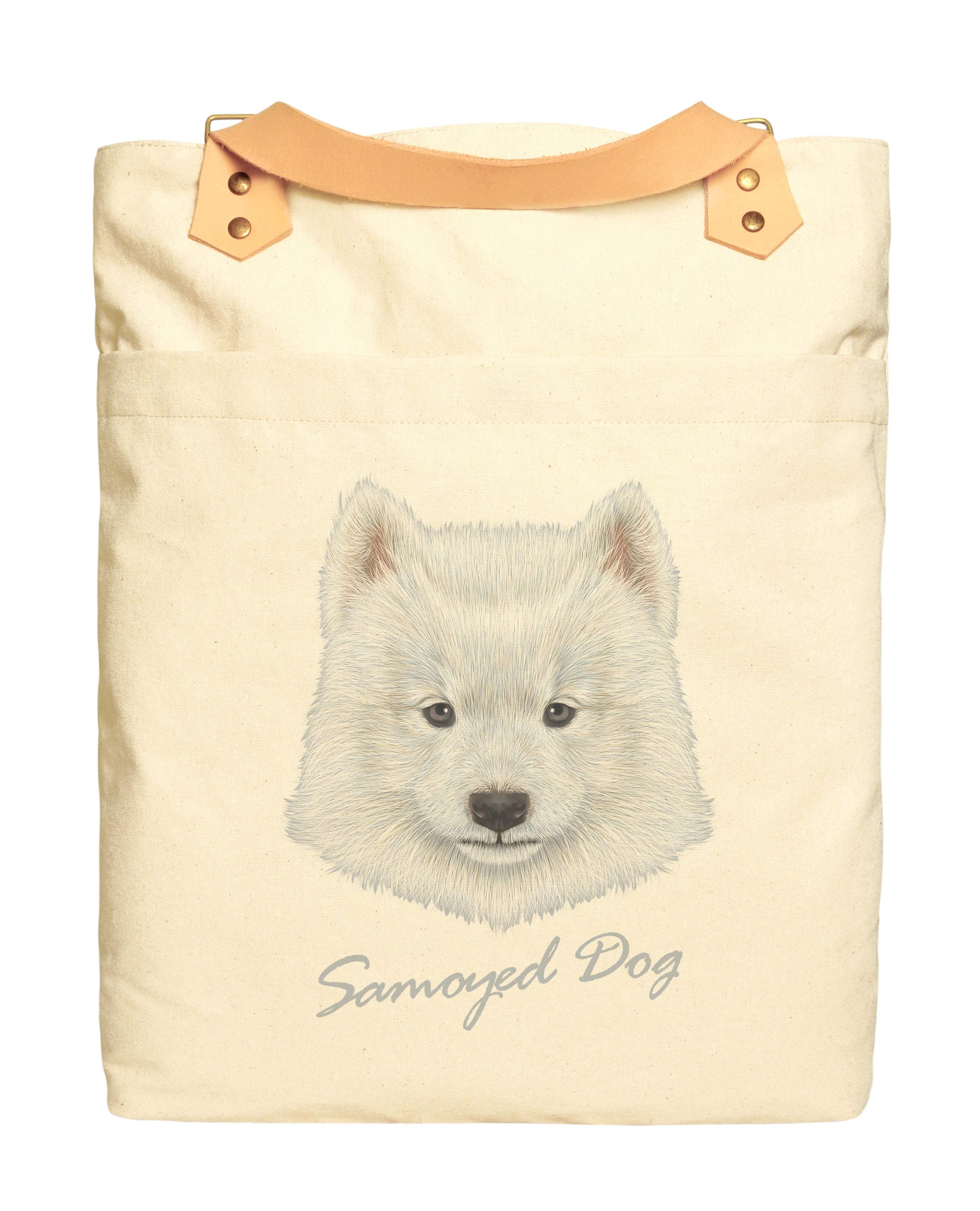 Samoyed Dog Portrait Print Cotton Canvas Leather Strap Laptop Backpack ...