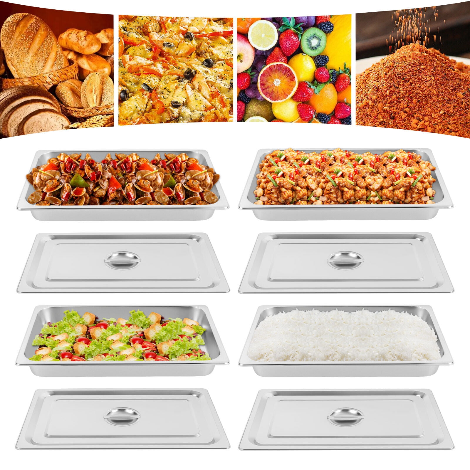 4PC 6.5cm Deep Full Size Stainless Steel Steam Table Pans Hotel Food ...