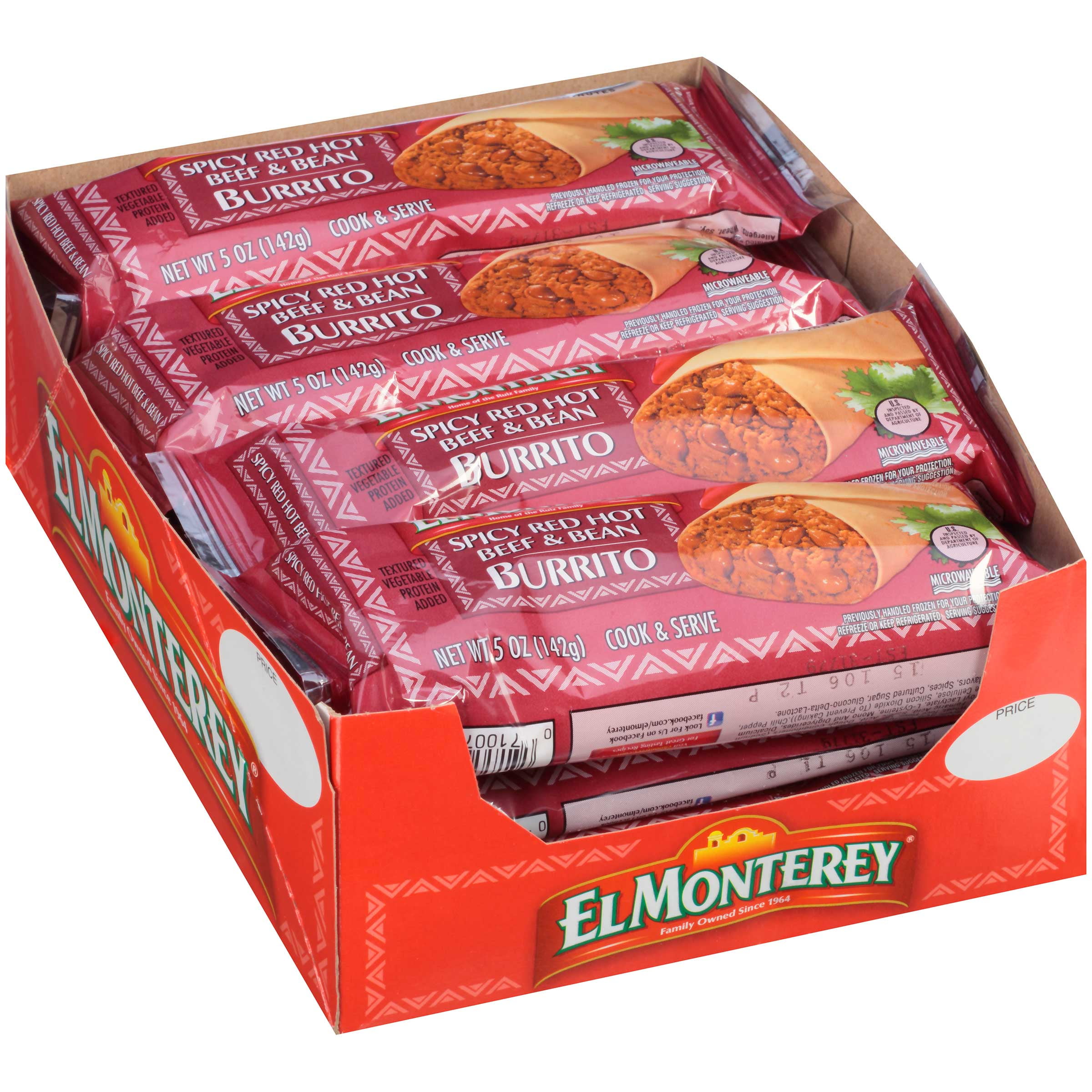 (24 Pack) El Monterey Spicy Red Hot Beef & Bean Burrito, 5 oz ...