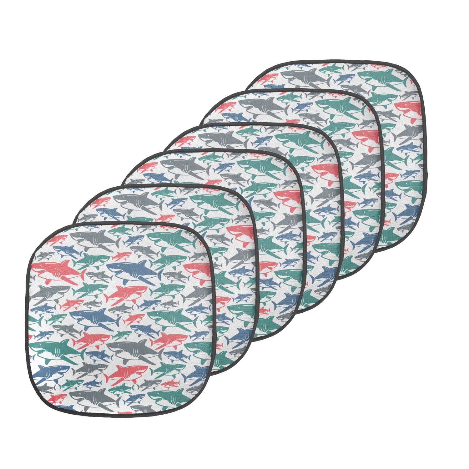 Shark Chair Seating Cushion Set of 6, Colorful Underwater Fish Pattern ...