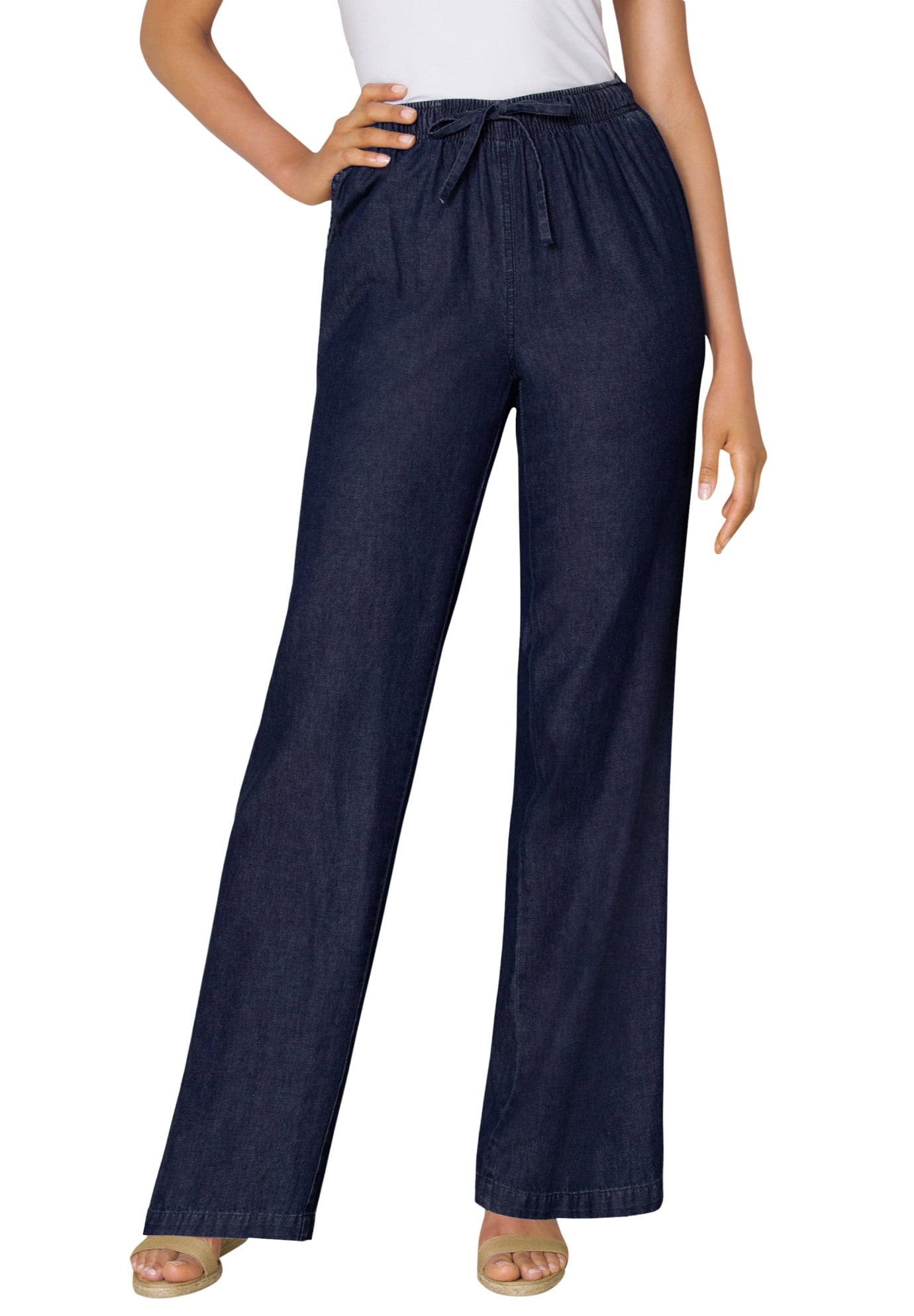 Woman Within Women s Plus Size Drawstring Denim Wide Leg Pant Pants