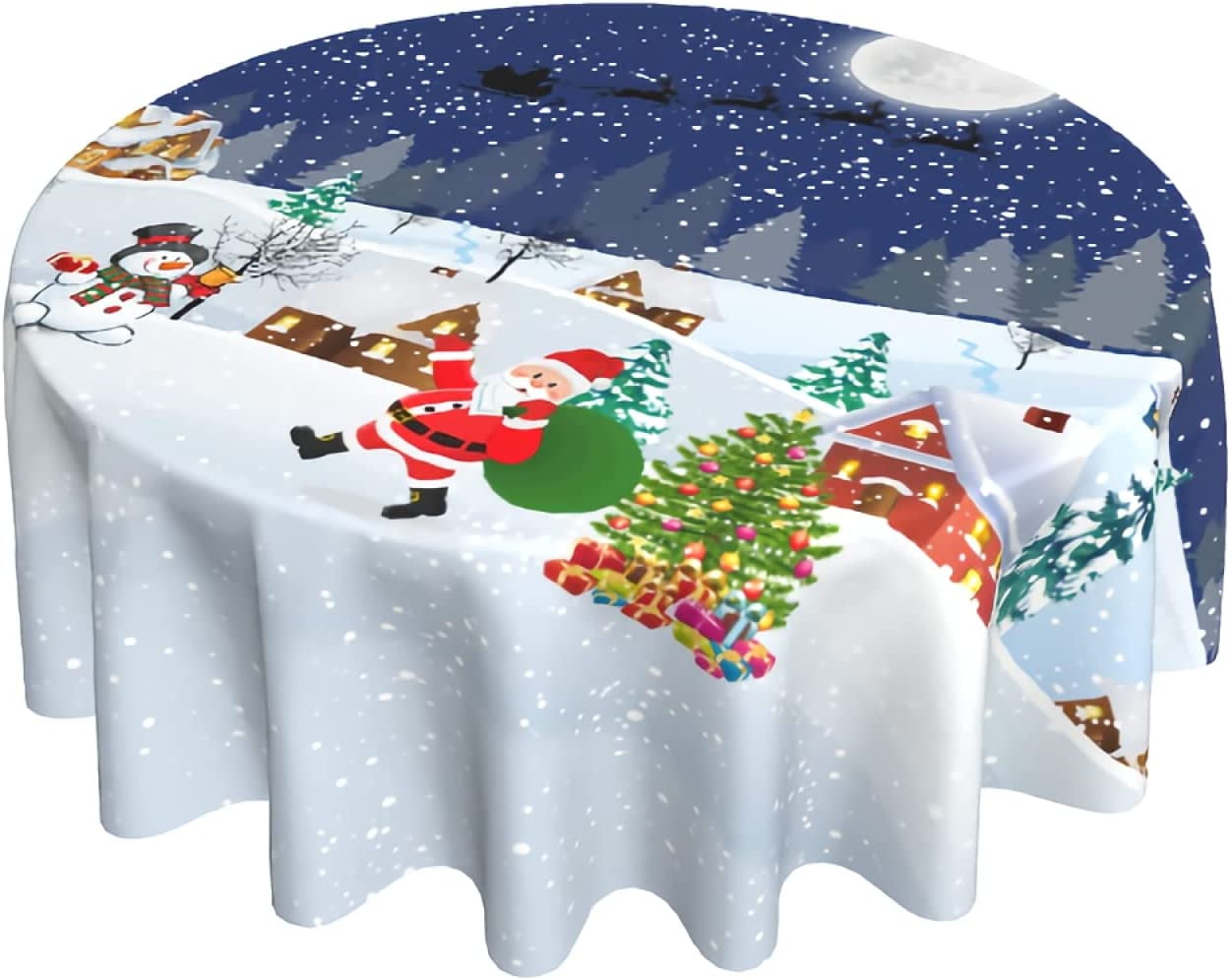 Christmas Tablecloth, Snowman Winter Tablecloth Round 60 Inch, Tree ...
