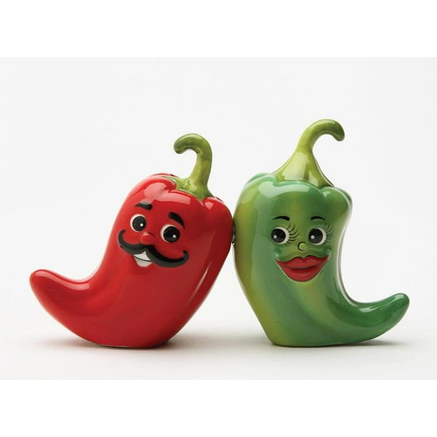 Festive Hot Chili Peppers Magnetic Salt And Pepper Shakers Ceramic