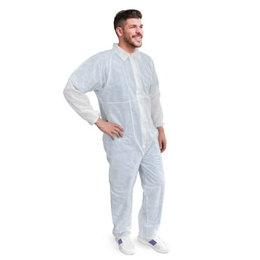 Disposable Coveralls. Pack of 25 White Hazmat Suits 3X-Large. 30 gsm ...