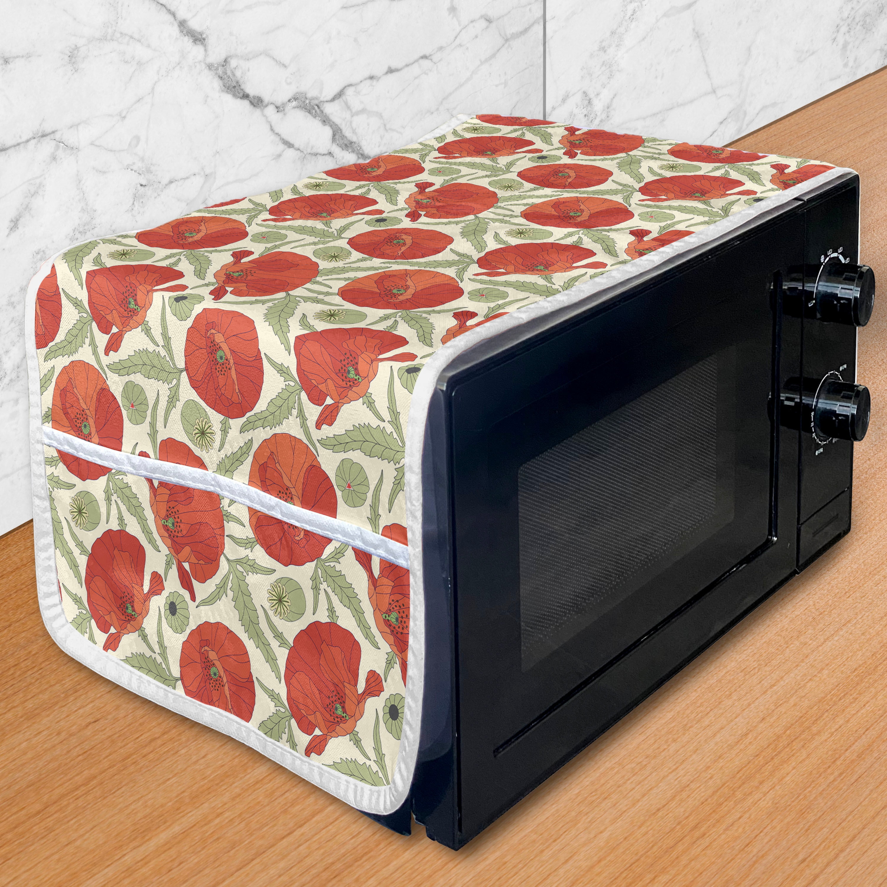 Floral Microwave Oven Cover, Macro Scene Top View of Blooming Poppies ...