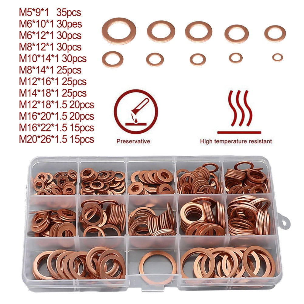300pcs Copper Ring Assortment Gasket Drain Plug Kit 15 Size For Drain ...