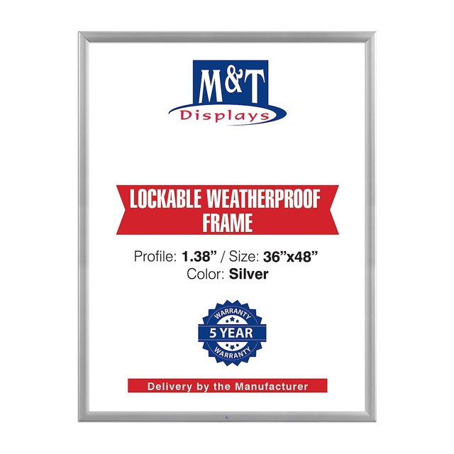 Lockable Weatherproof Snap Poster Frame 36x48 Inch Silver 1.38 ...