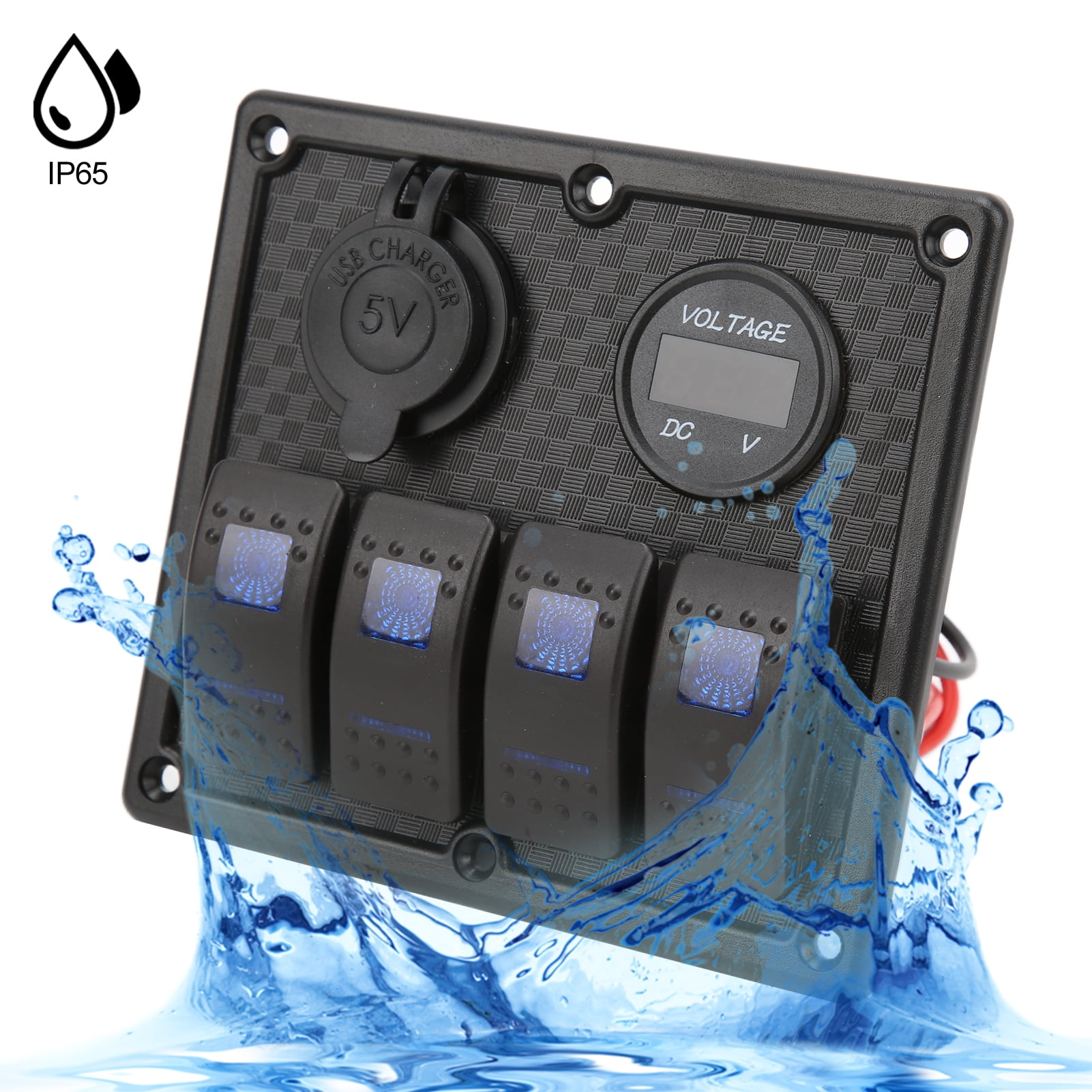 ESTINK 4 Gang Rocker Switch Panel 5Pin with Voltmeter 4.8A Dual USB ...