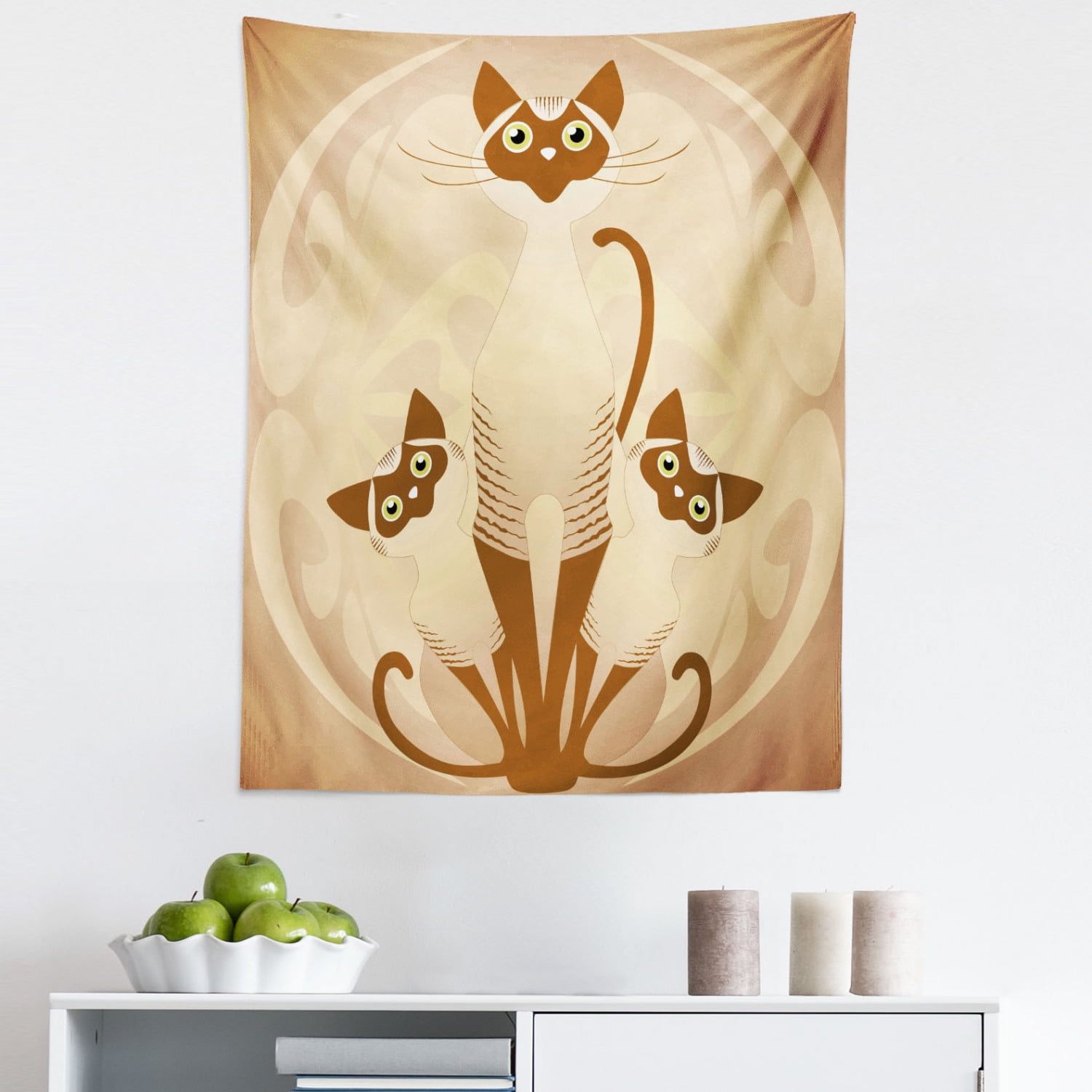 Animal Tapestry, 3 Cats Feline Familly Siamese Kittens with Ivy ...