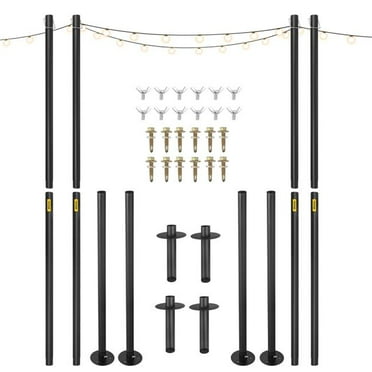 BENTISM String Light Poles, 4 Pack 10.6ft, Outdoor Powder Coated Steel ...