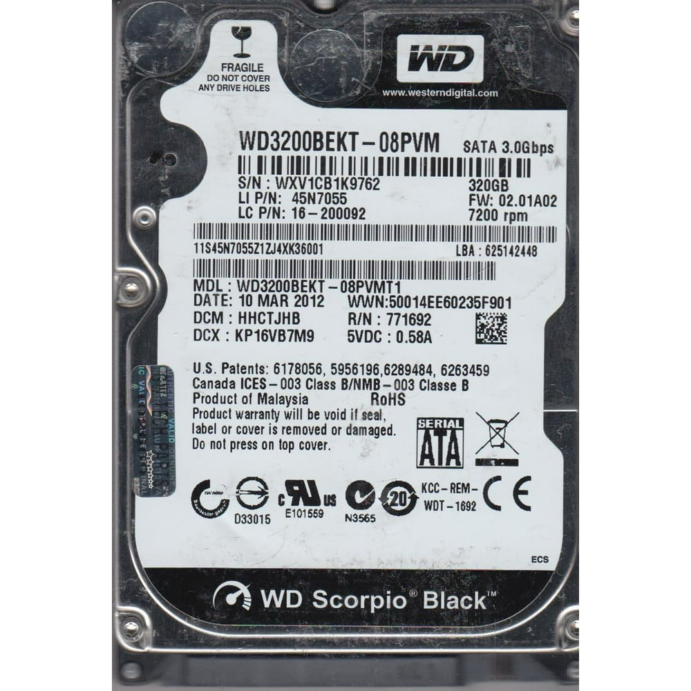 WD3200BEKT-08PVMT1, DCM HHCTJHB, Western Digital 320GB SATA 2.5 Hard ...