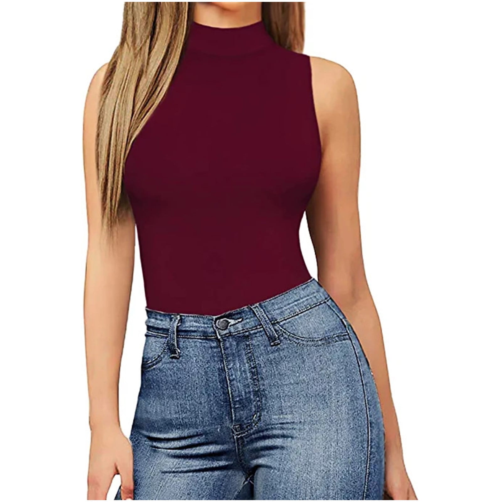 Wyongtao Womens Bodysuit Tummy Control Sleeveless Solid Round Neck ...