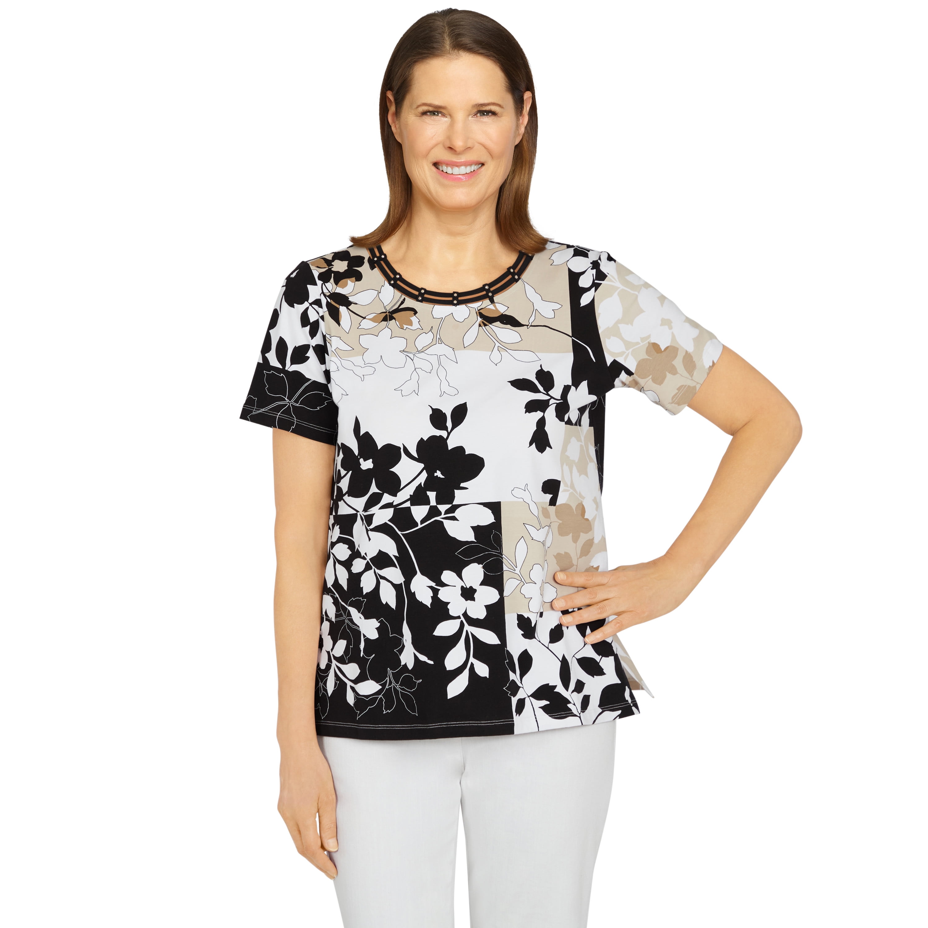 Alfred Dunner Women's Shadow Floral Print Short Sleeve Top - Walmart.com