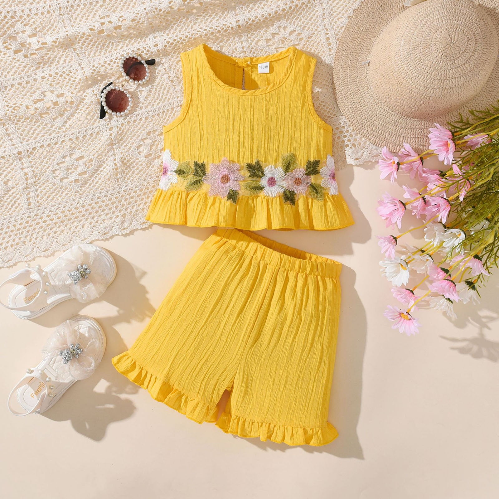 Click here for Chengzi Toddler Summer Clothes Girls Yellow Sleeve... prices