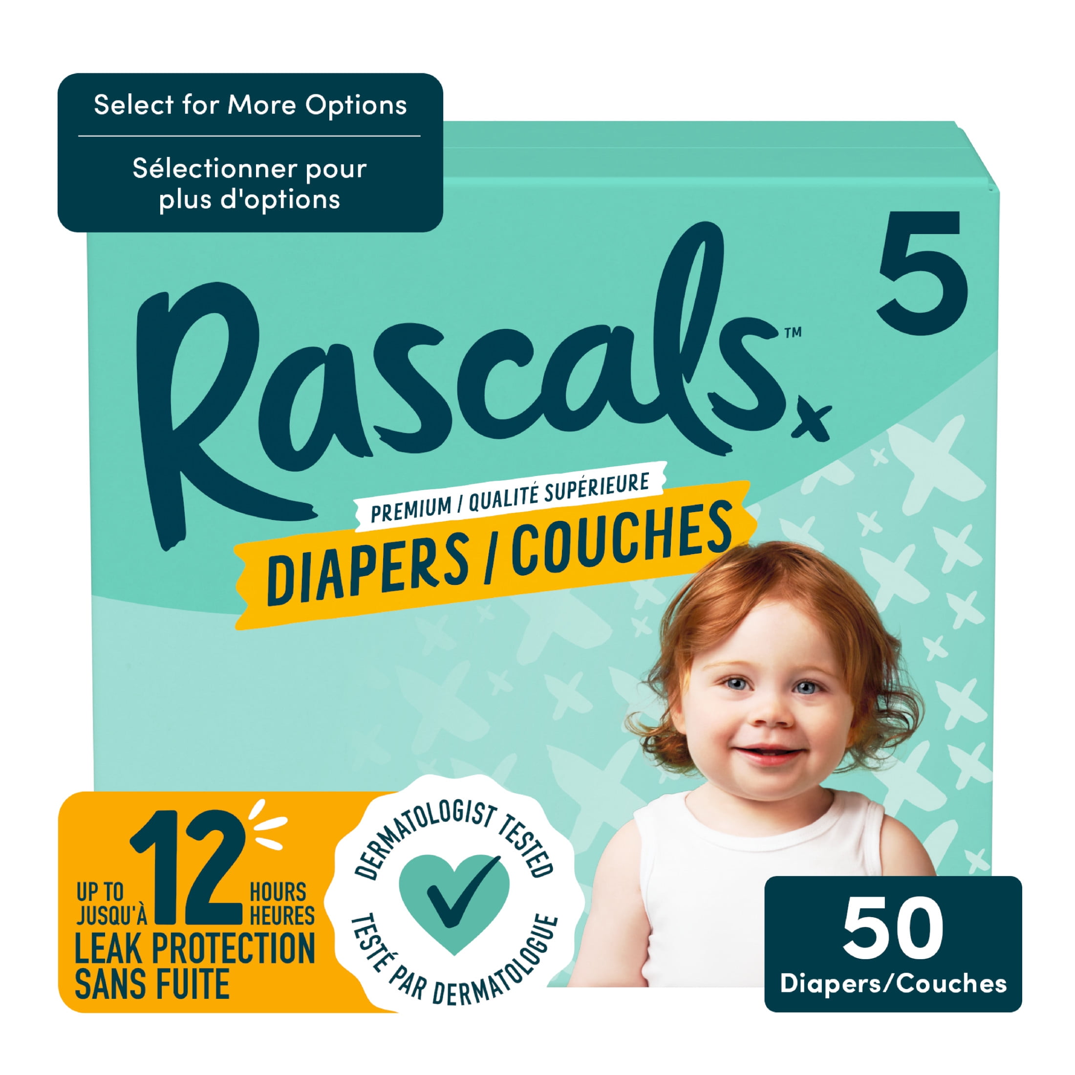 Rascals Premium Diapers, Size 5, Small Carton, 50 Count, Preemie to ...