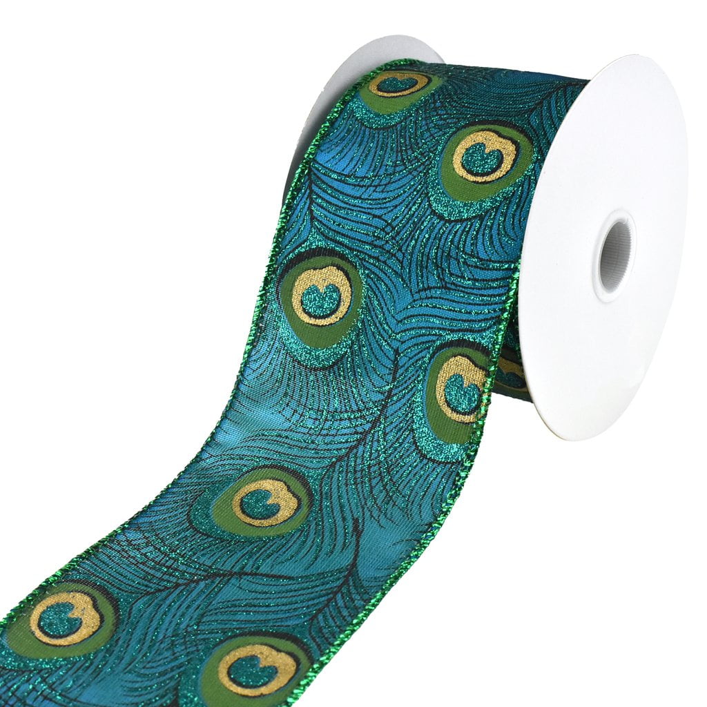 Shiny Peacock Feathers Wired Ribbon, 2-1/2-Inch, 10-Yard - Walmart.com