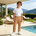 Boys Casual Linen Pants Loose Fit Elastic Drawstring Waist Straight ...