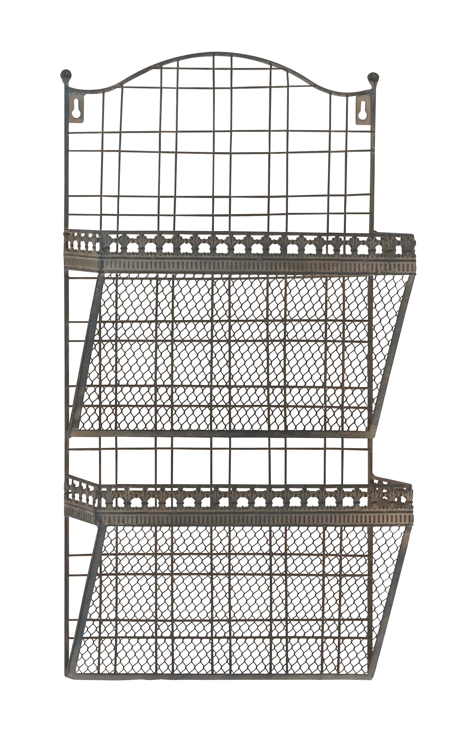 Metal Wall Rack 2 Wire Mesh Storage Baskets Home Office Decor 66567 ...