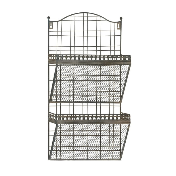Metal Wall Rack 2 Wire Mesh Storage Baskets Home Office Decor 66567 ...