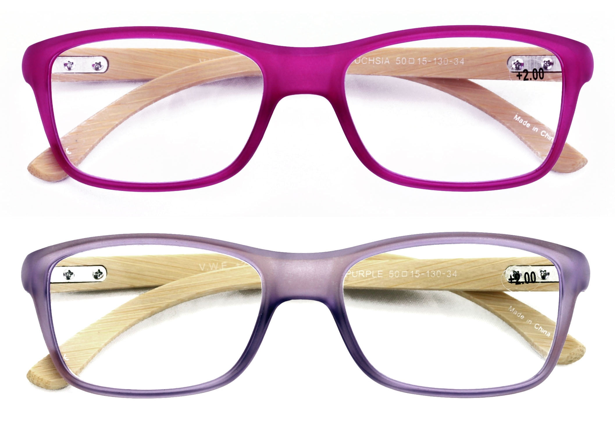 2 Pairs Geniune Bamboo Women Reading Glasses - Fun Color Clear Lens ...