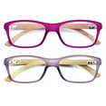 2 Pairs Geniune Bamboo Women Reading Glasses - Fun Color Clear Lens ...