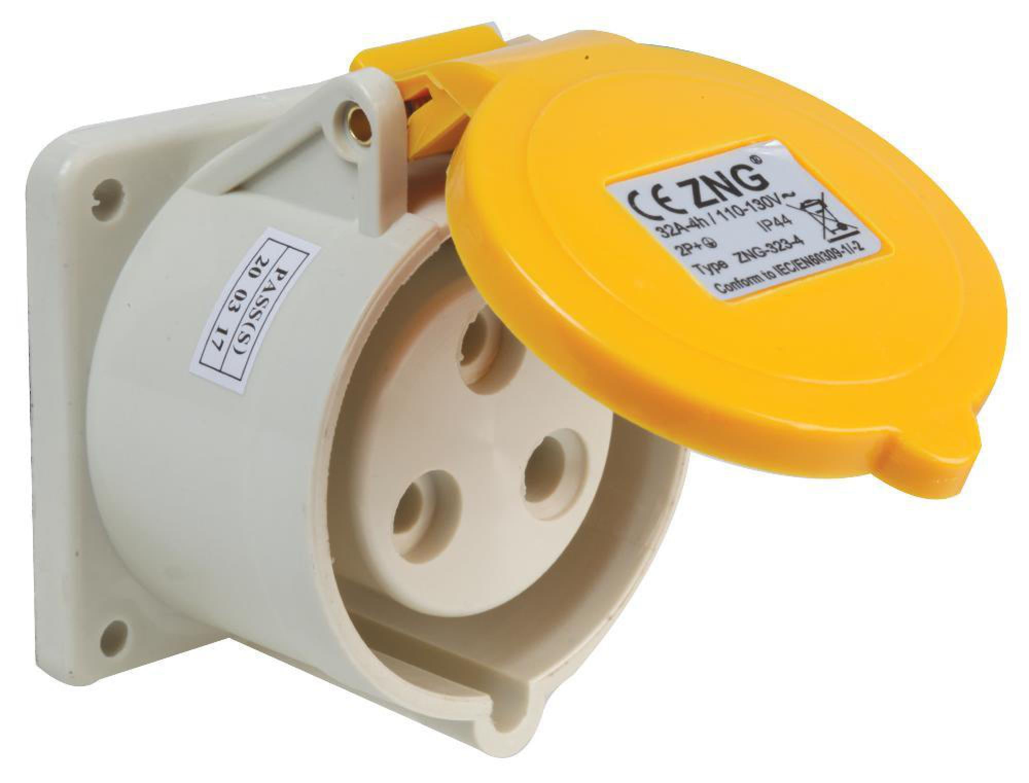 PRO ELEC - 32A, 110V, Panel Mount CEE Socket, 2P+E, Yelow, IP44 ...