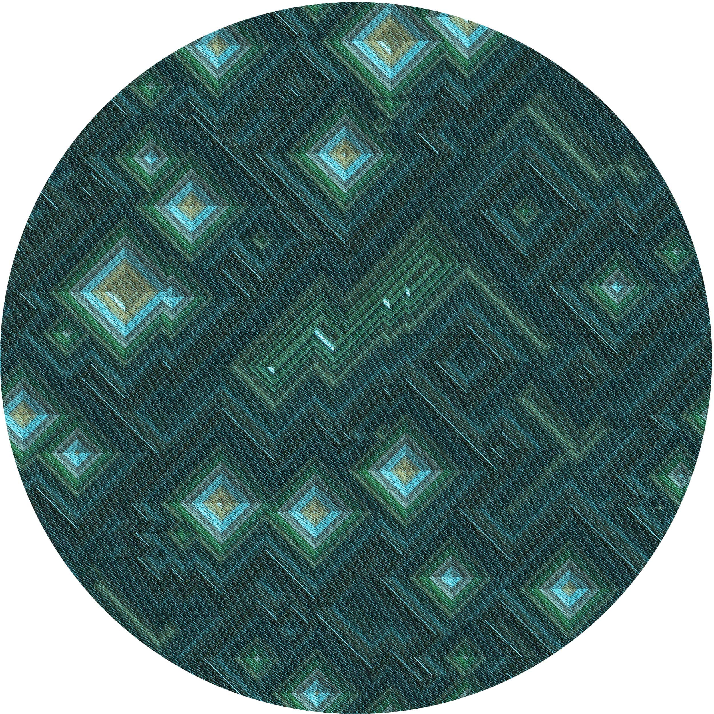 Ahgly Company Indoor Round Patterned Dark Cyan Green Area Rugs, 5 ...