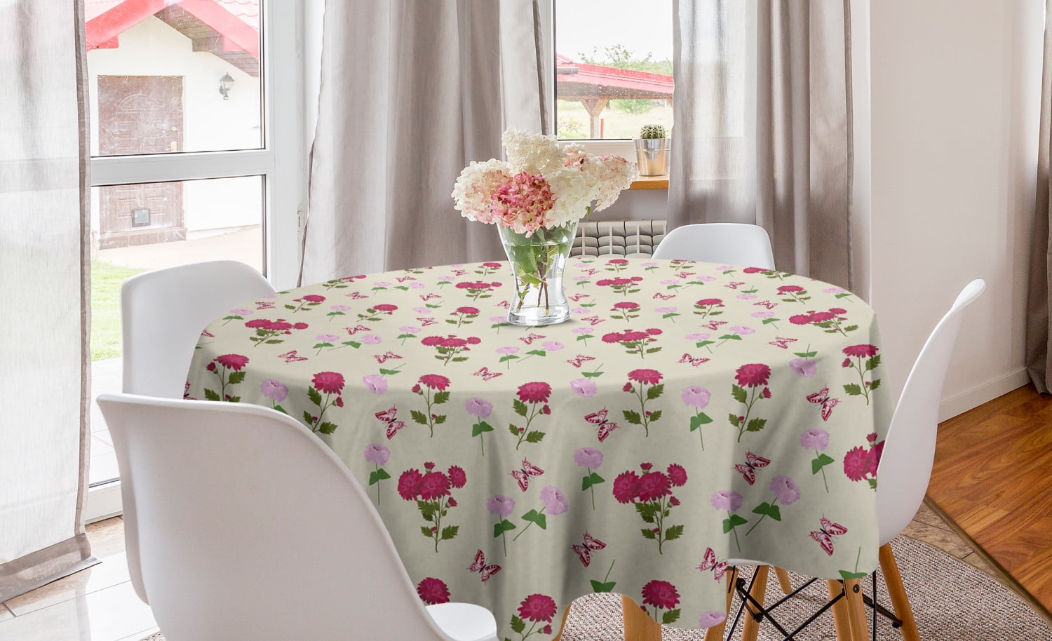 Floral Round Tablecloth, Spring Time Flowers Spread Bouquet on Pastel ...