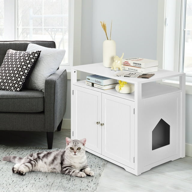 FONIRRA Modern Cat Washroom Storage Cabinet, Wooden Cat Litter Box ...