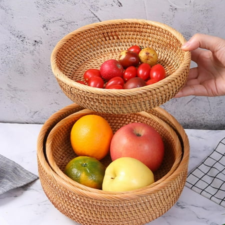 Wicker Fruit Baskets Weaving Picnic DIY Rtan Handwoven Bowl Organizer ...