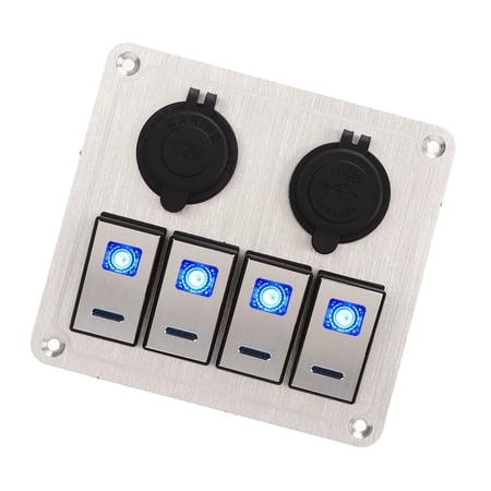 Car Modification Switch Panel, 4 Gang Aluminum Rocker Switch Panel ...