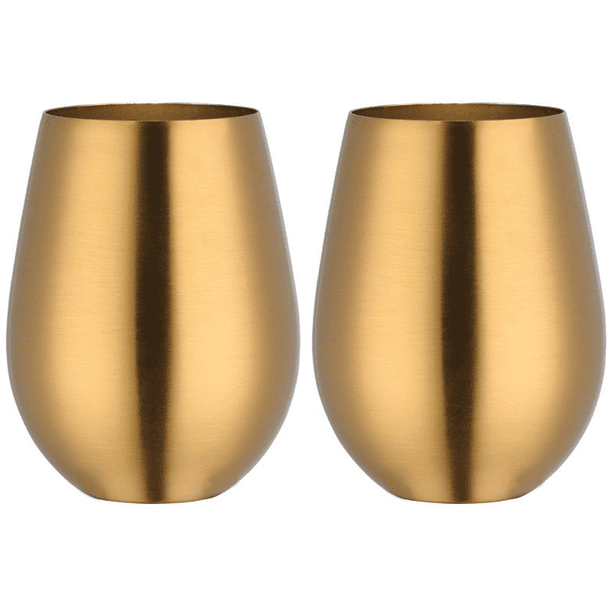 Premium Solid Stainless Steel Wine Glasses | Set of 2 Large| Stemless ...