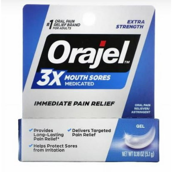 Orajel Triple Medication Mouth Sore Gel, Maximum Strength, 0.42 oz, 3 ...