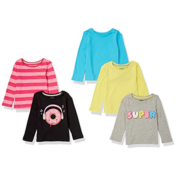 Spotted Zebra Toddler Girls' Long-Sleeve T-Shirts, Pack of 5, Red/Blue ...