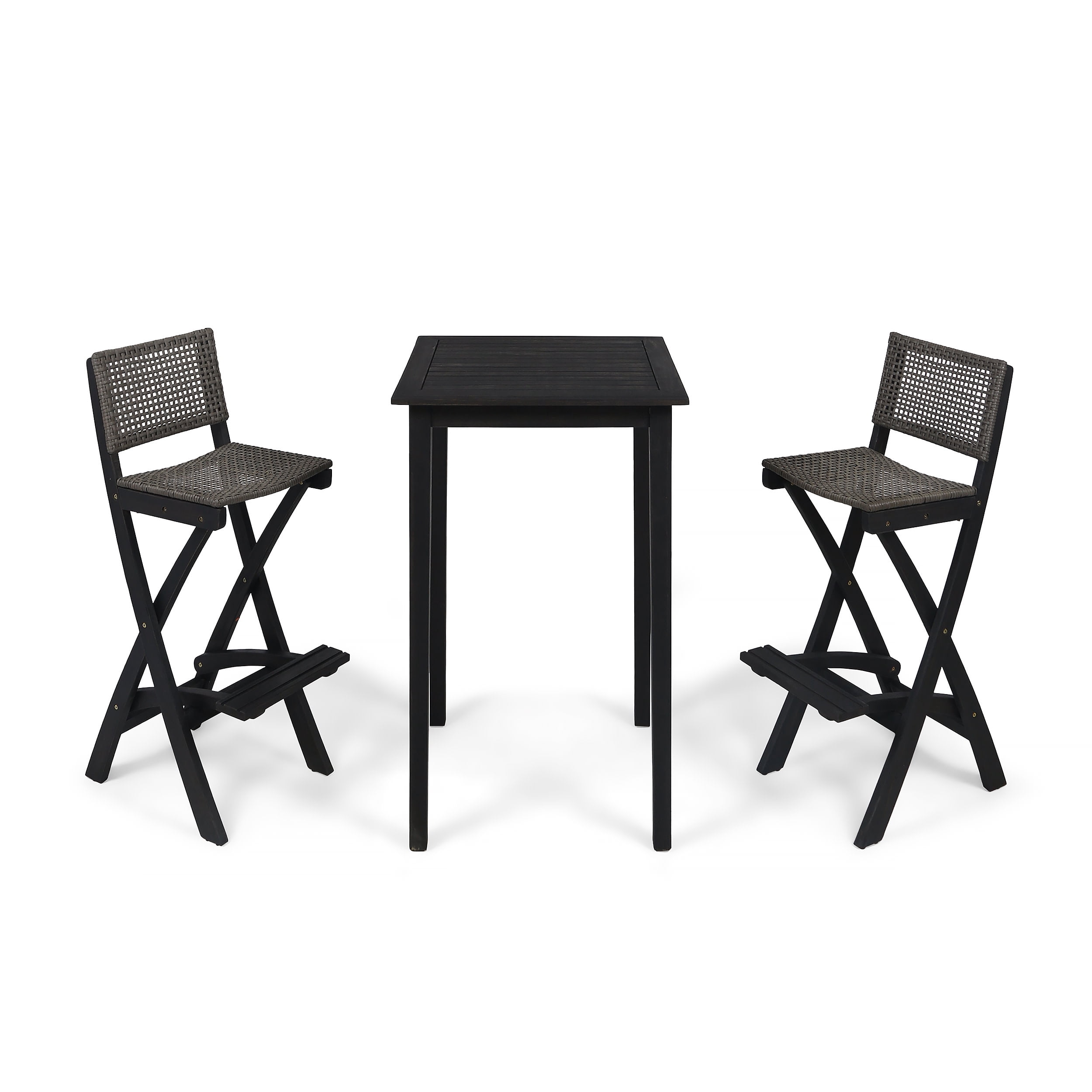 GDF Studio Omaha Outdoor Acacia Wood and Wicker 3 Piece Square Bar ...
